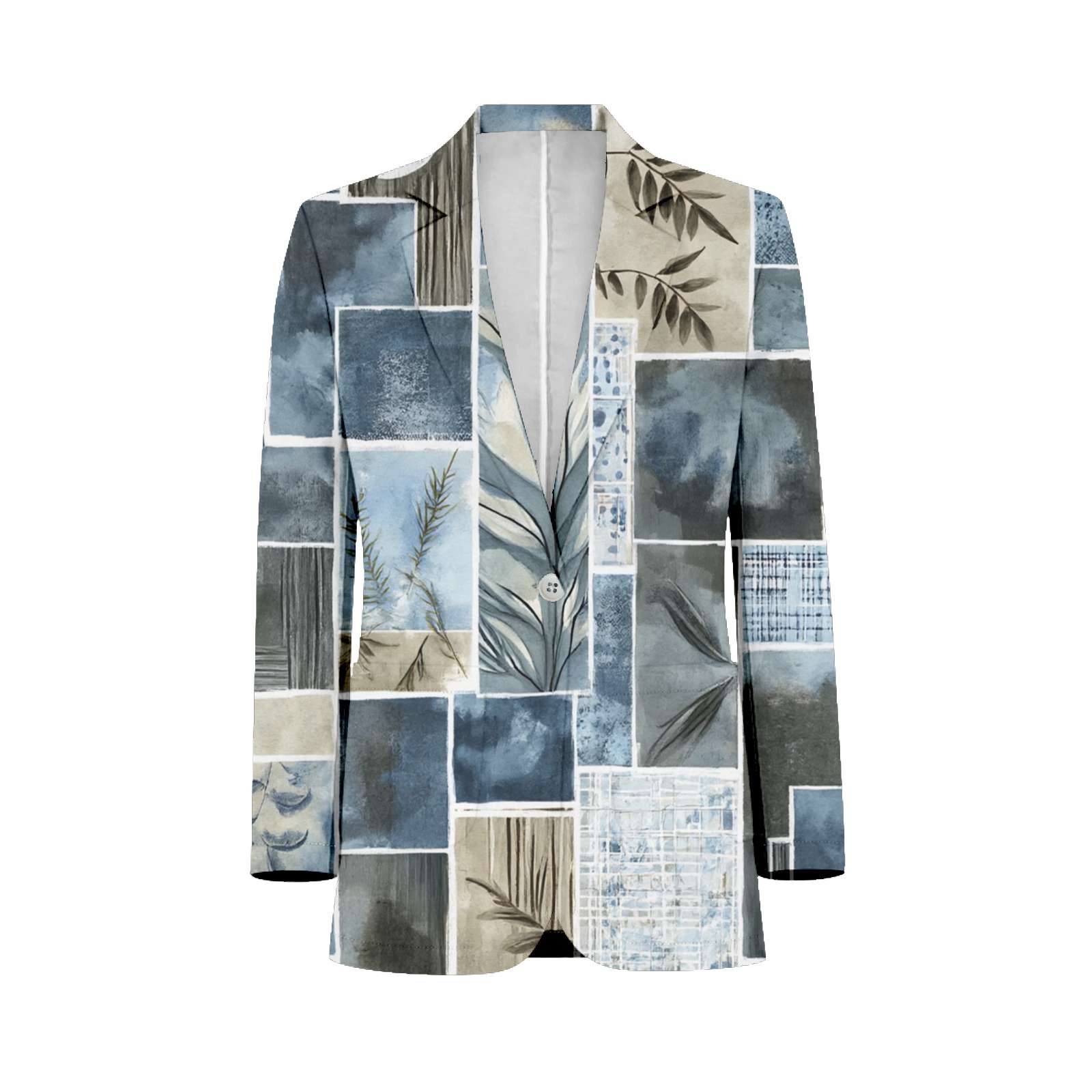 Blue Watercolor Botanical Collage Mens Suits Shawl Collar Slim Fit Suit ...