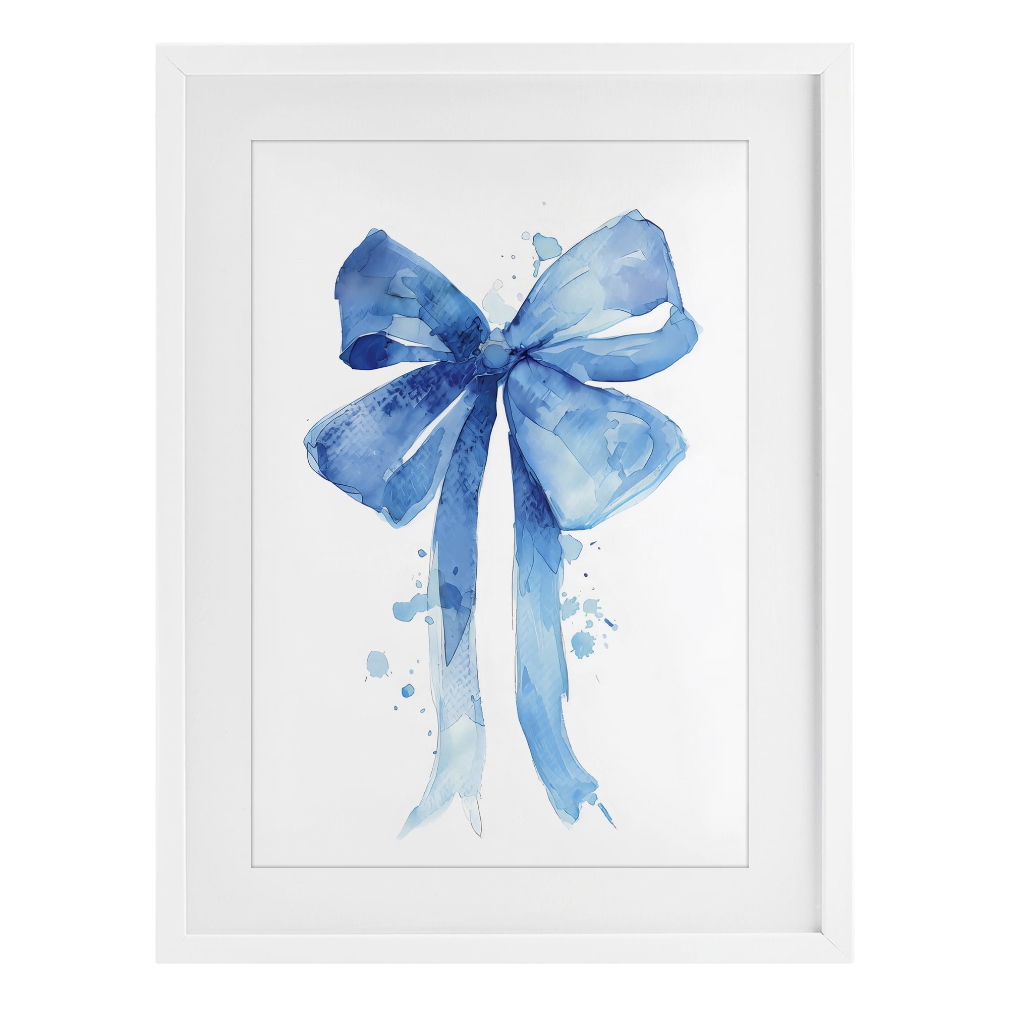 Stupell Industries Blue Watercolor Bow Illustration White Framed Print ...