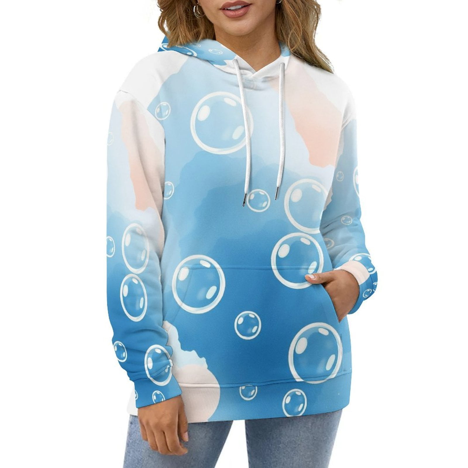 Blue Watercolor Bubbles Hoodies Long-Sleeve Spring Fashion Oversize ...