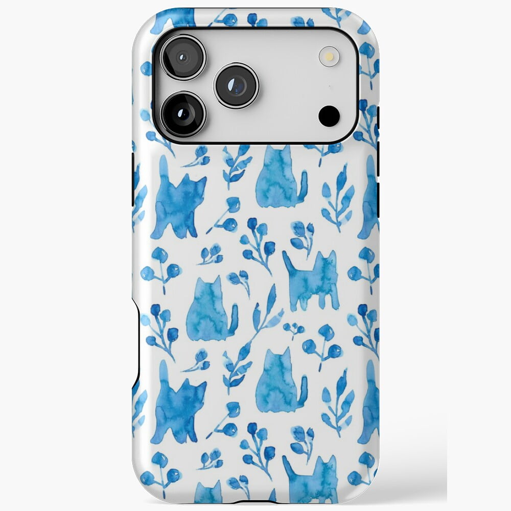 Blue Watercolor Cats Flowers Berries Phone Cover for iPhone 11 12 13 14 ...