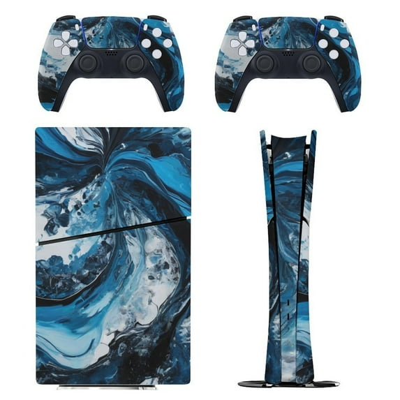 Blue Watercolor Console Skin Bundle for PS5 Pro Slim Disc & Digital ...