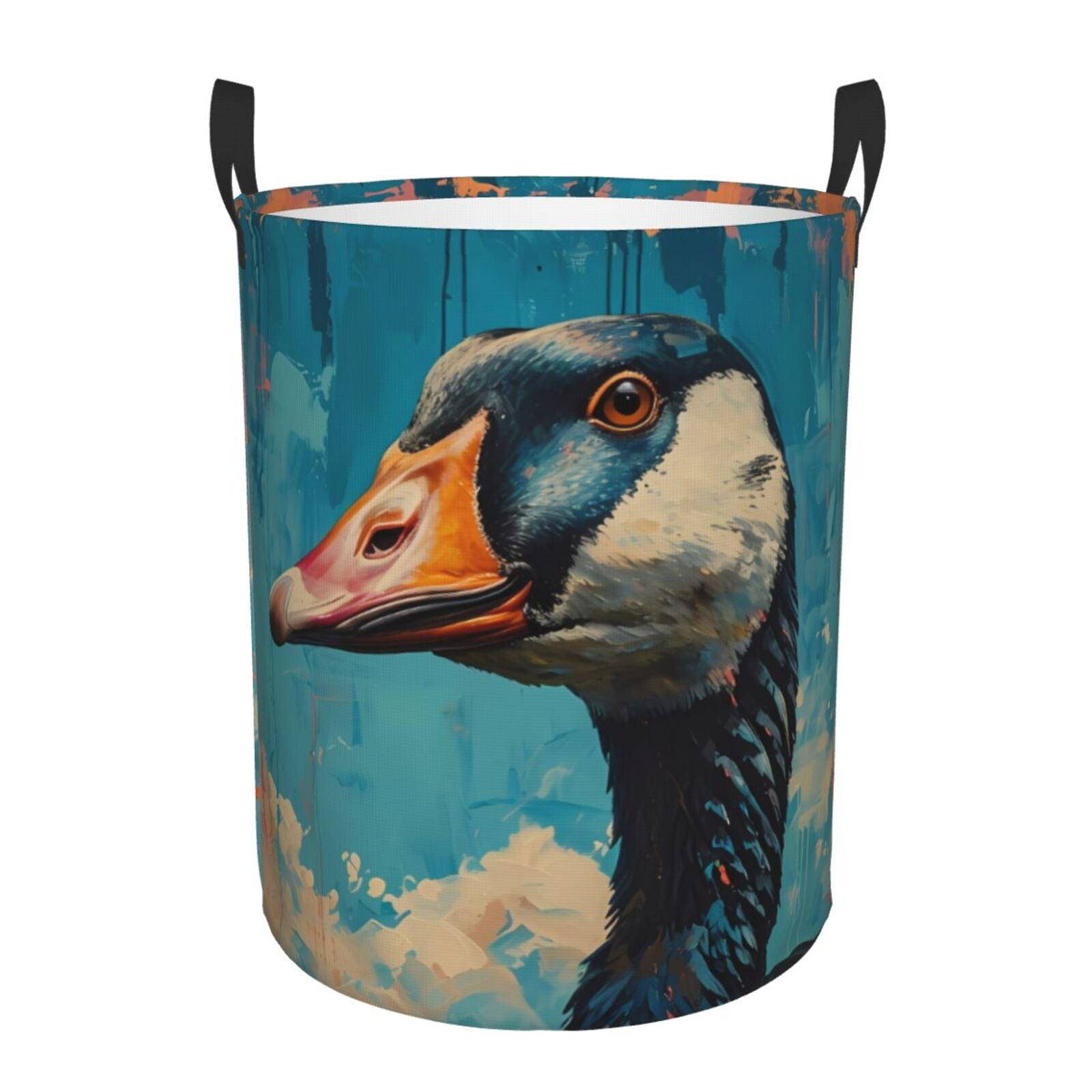 Blue Watercolor Duck Laundry Basket with Handles - Freestanding Laundry ...