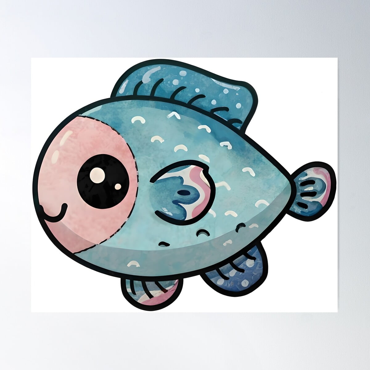 Blue Watercolor Fish In Water Cute Kawai Poster Wall Art, Modern Wall ...