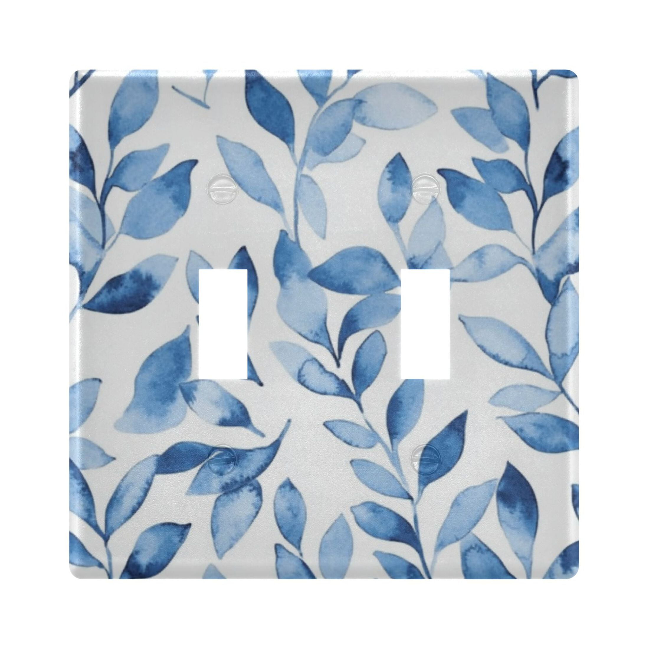 Blue Watercolor Floral Leaves Decorative Light Switch Plates Switch ...