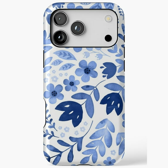 Blue Watercolor Floral Pattern Art iPhone Case 17 11 12 13 14 15 16 Pro ...