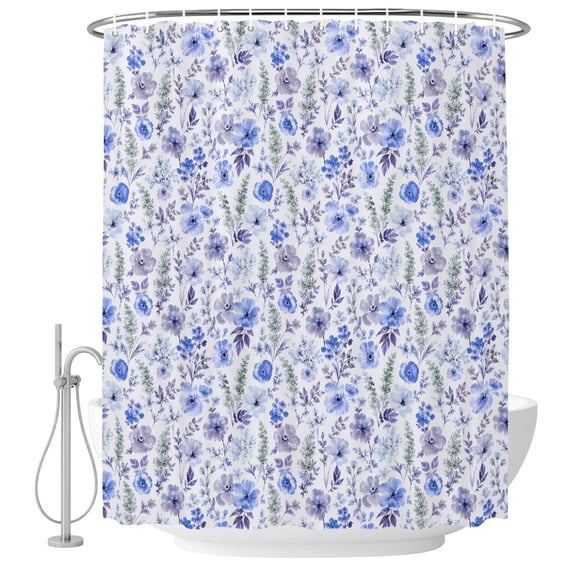 Blue Watercolor Floral Shower Curtain for Bathroom, Vintage Botanical ...