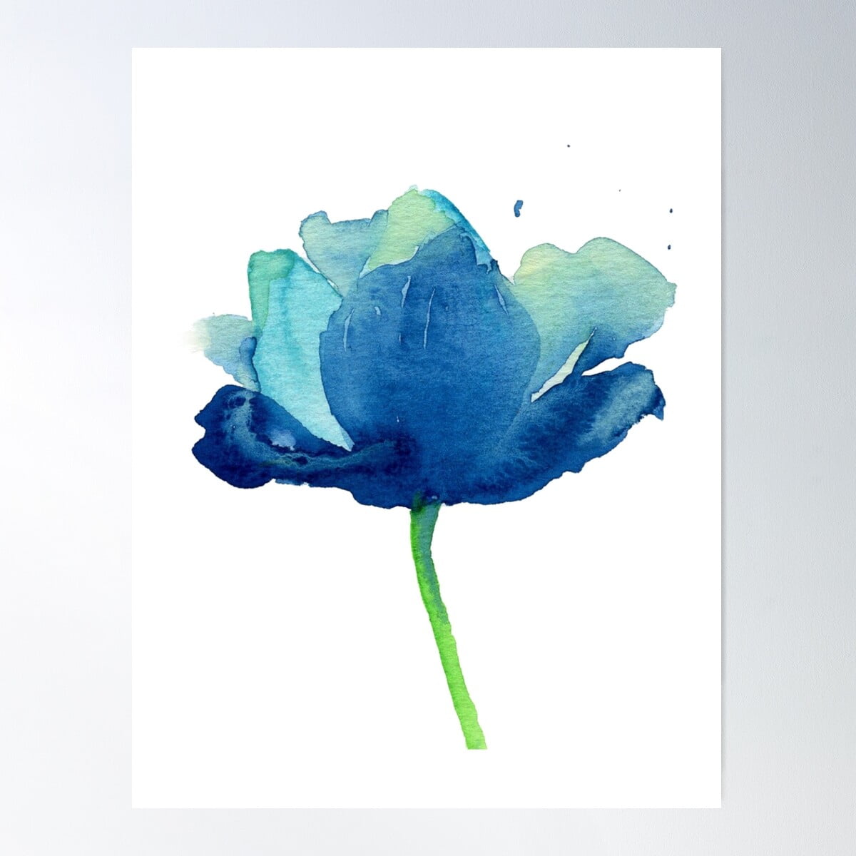 Blue Watercolor Flower Poster Wall Art, Modern Wall Decor For Living ...