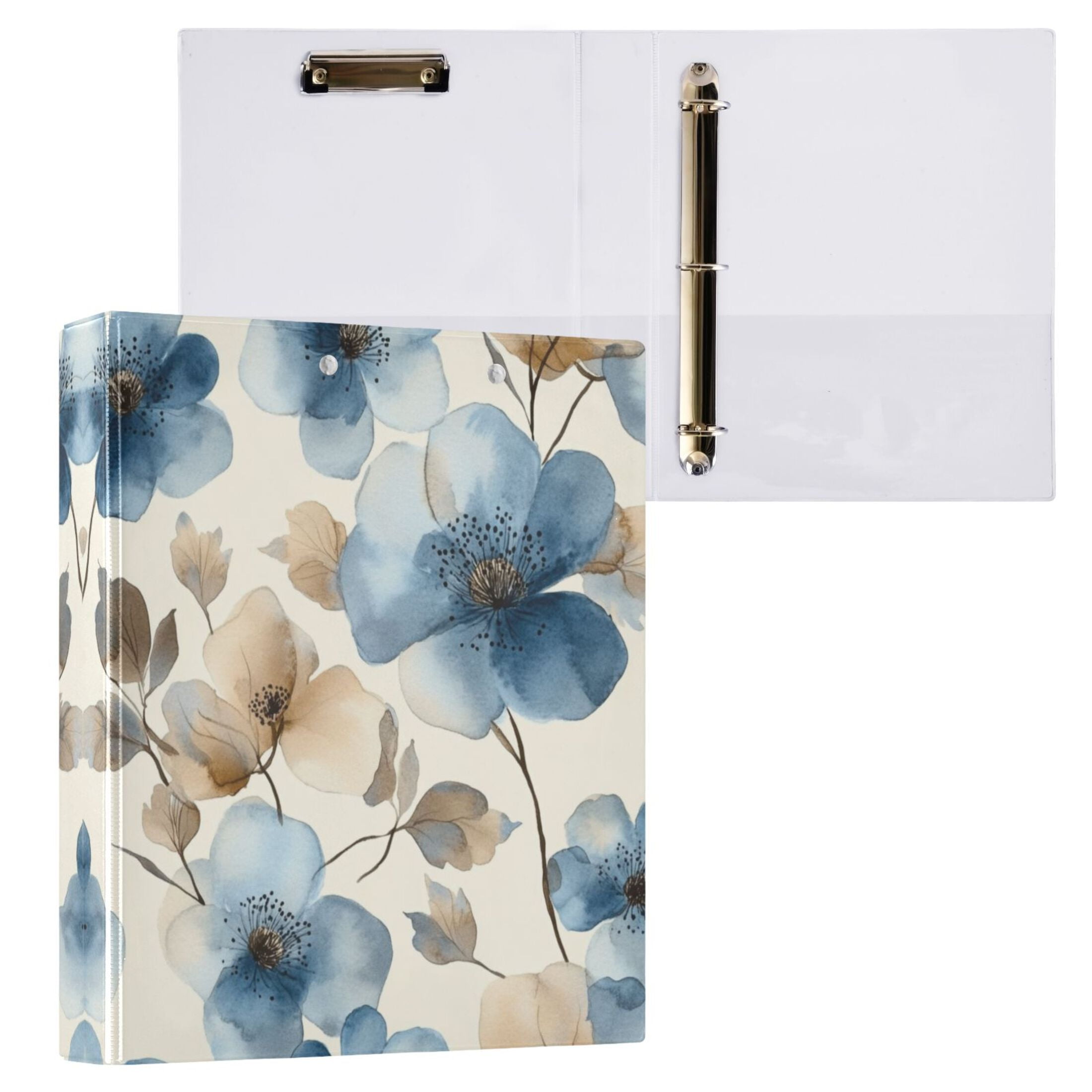 Blue Watercolor Flowers 3 Ring Hardcover Binders 1.5in Round Rings for ...