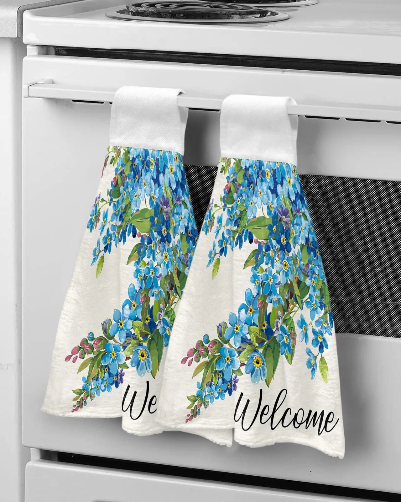Blue Watercolor Flowers Hand Towel for Kitchen Absorbent Dish Cleaning ...