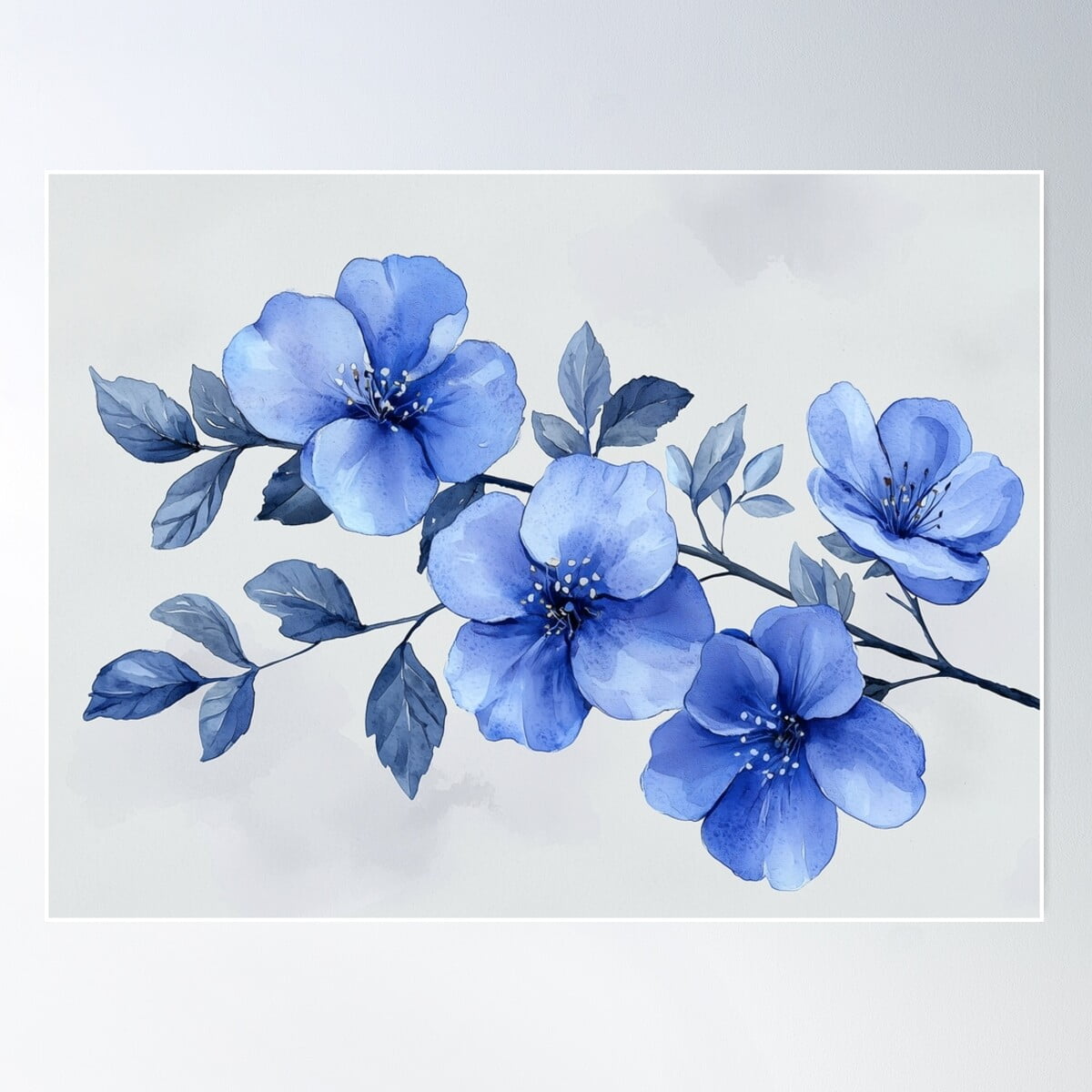 Blue Watercolor Flowers Poster Wall Art, Modern Wall Decor For Living ...