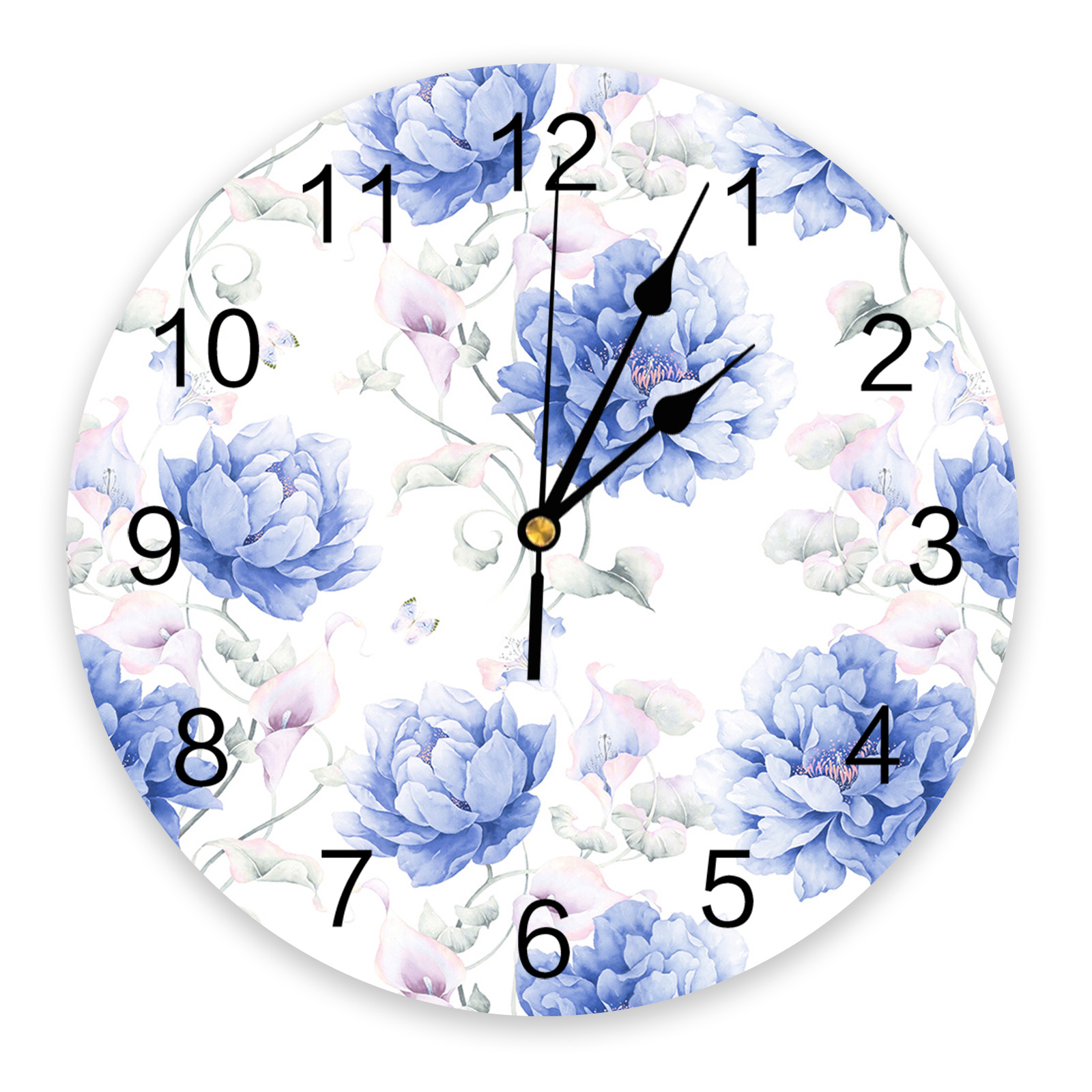 Blue Watercolor Flowers Retro White Wall Clocks Silent Home Cafe Office ...
