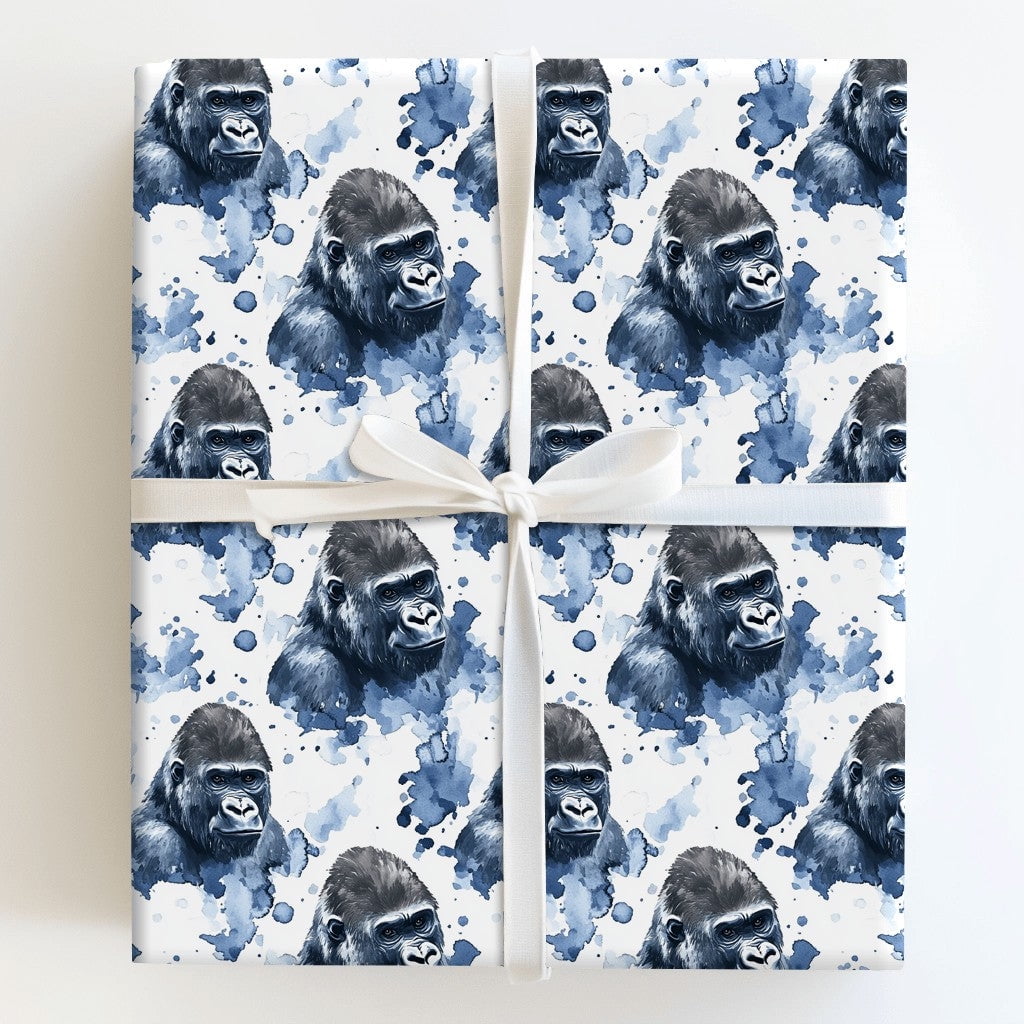 Blue Watercolor Gorilla Portrait Artistic Gift Wrapping Paper - Walmart.com