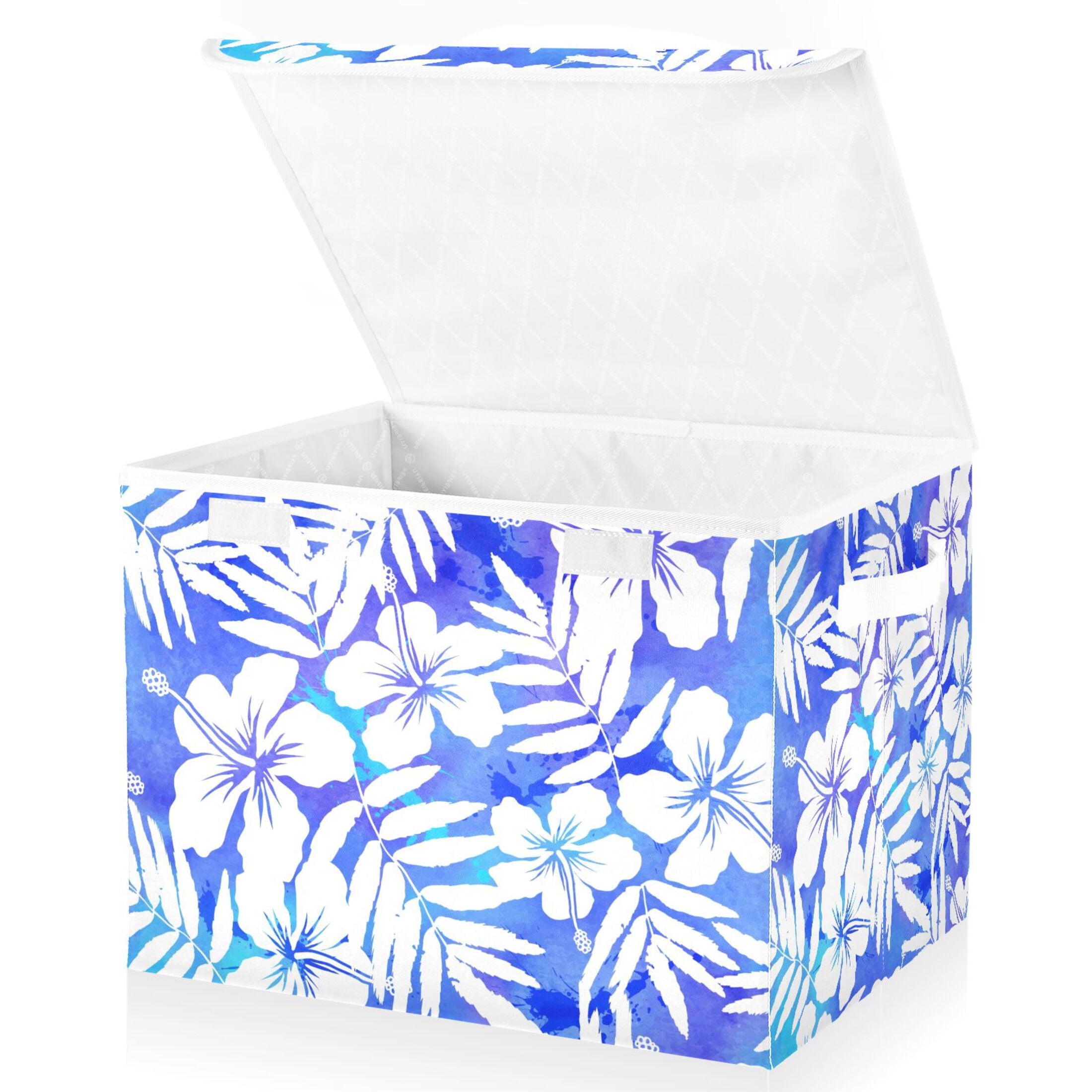 Blue Watercolor Hibiscus Large Lidded Storage Bin Foldable Storage ...