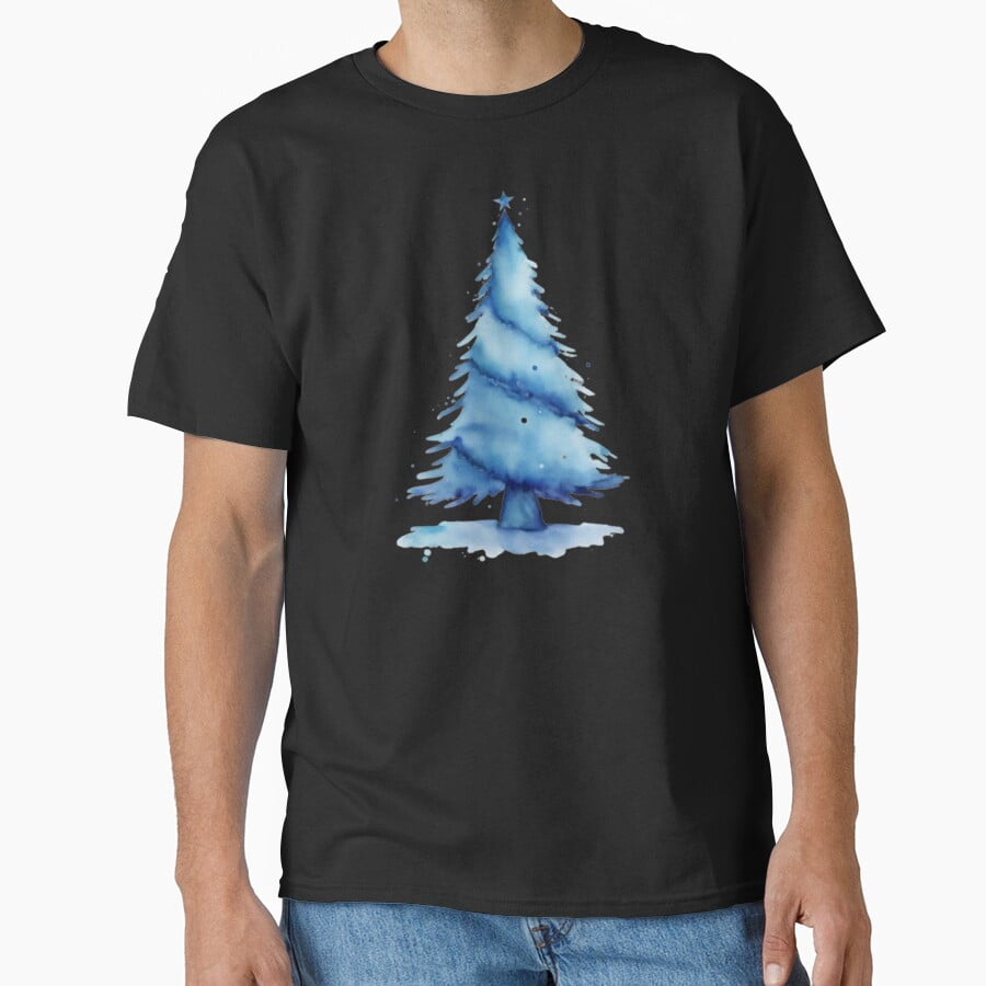 Blue Watercolor Holiday Tree Soft Seasonal Winter Artistic Print Unisex ...
