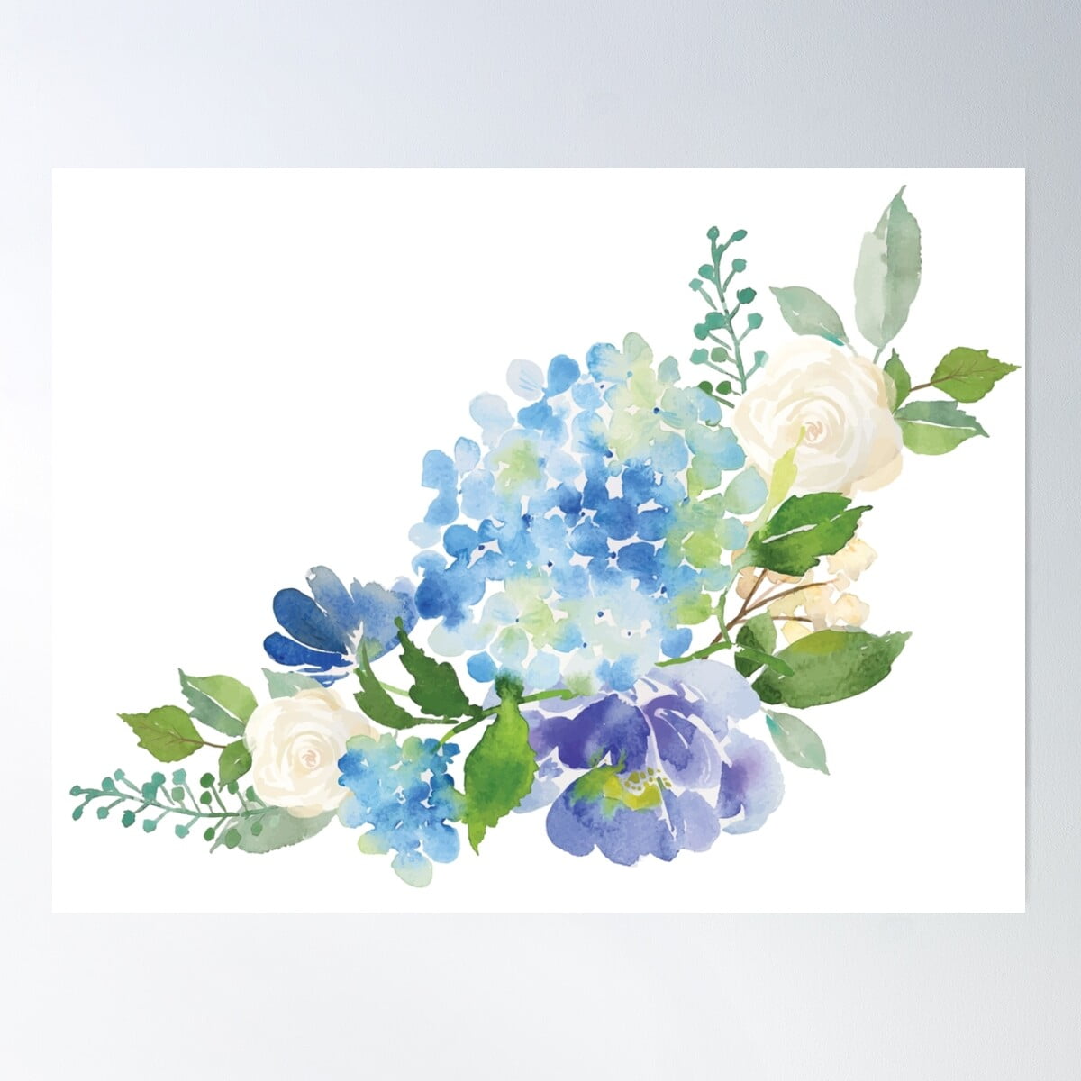 Blue Watercolor Hydrangea Poster Wall Art, Modern Wall Decor For Living ...