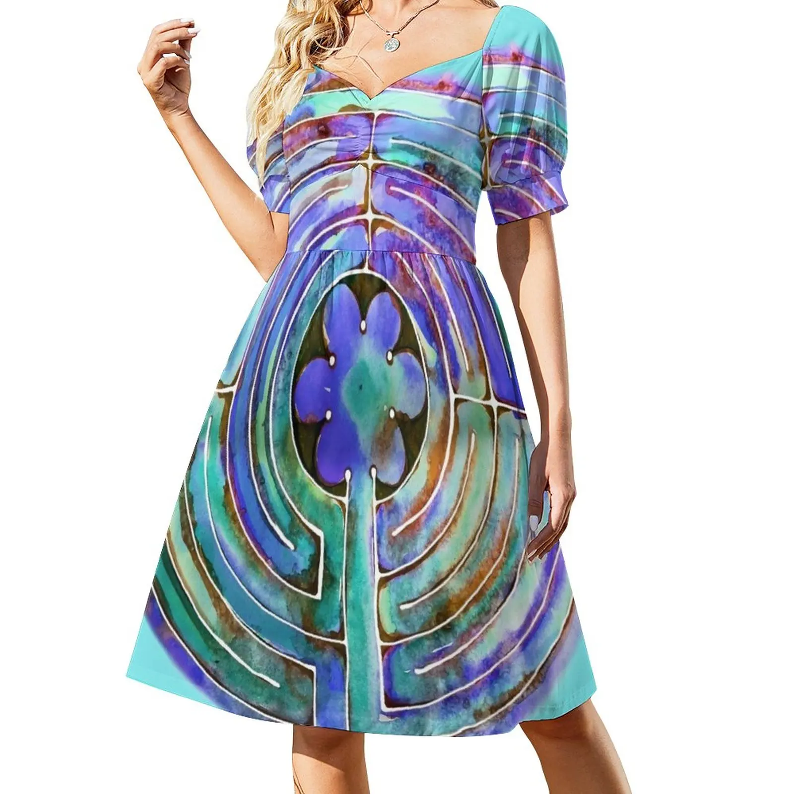 Blue Watercolor Labyrinth Sleeveless Dress prom dresses 2024 Woman ...