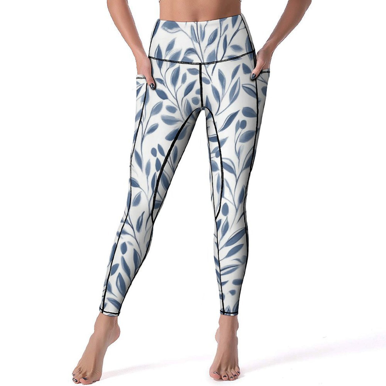 Blue Watercolor Leaf Pattern Leggings Gym Wear Gym Sportswear Woman ...
