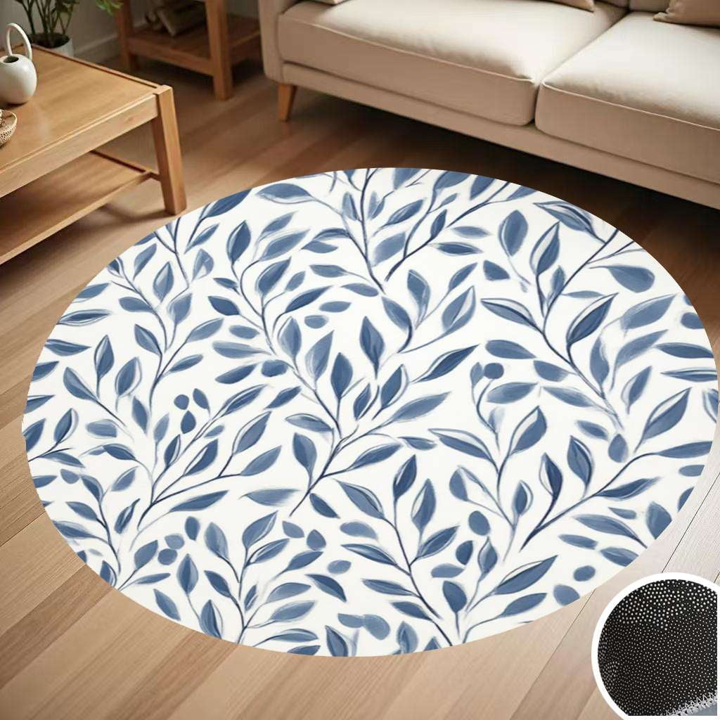Blue Watercolor Leaf Pattern Round Carpet Living Room Bedroom Home ...