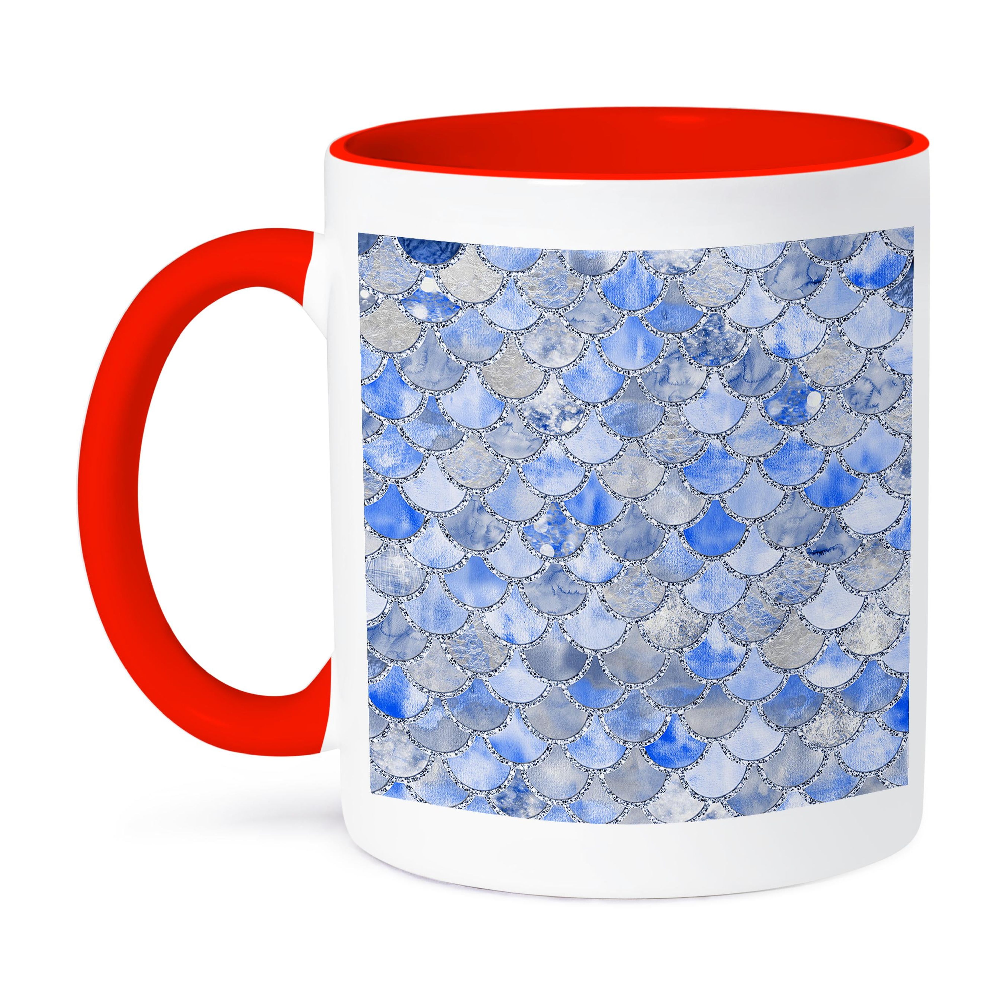 Blue Watercolor Luxury Elegant Mermaid Scales, 15oz Two-Tone Red Mug ...