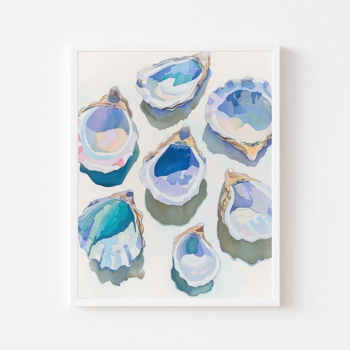 Blue Watercolor Oyster Shell Painting Abstract Beach House Wall Art ...
