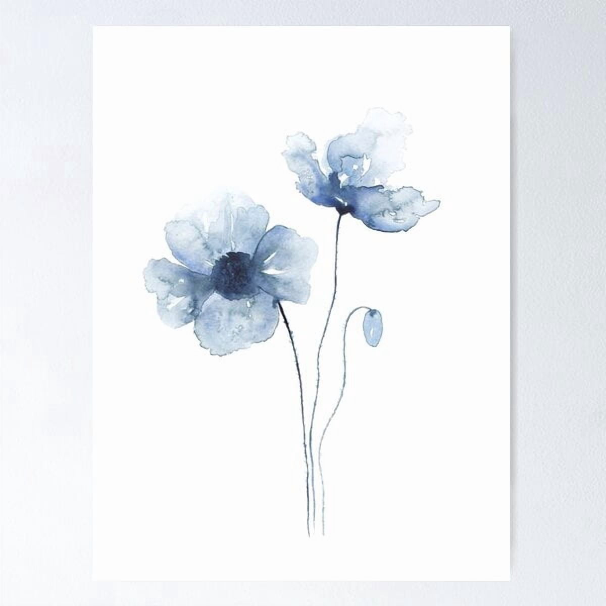 Blue Watercolor Poppies Poster, Poster Home Decor, Poster Only ...