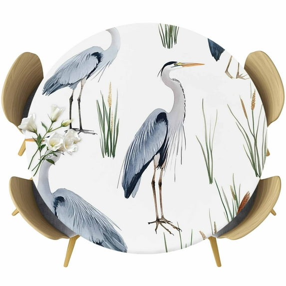 Blue Watercolor Seabirds Fitted Round Tablecloth Tropical Beach Animal ...