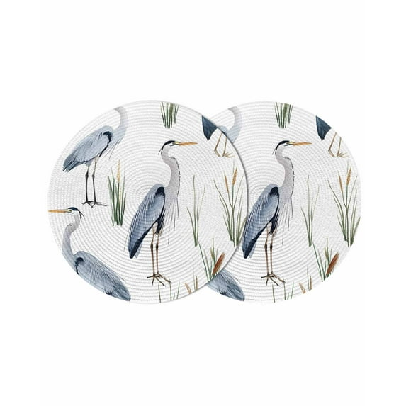 Blue Watercolor Seabirds Round Table Placemats set of 2, Tropical Beach ...