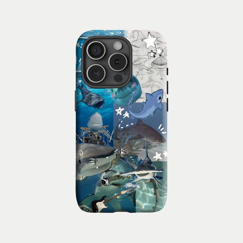 Blue Watercolor Shark Collage Phone Case solid shell feel marine ...