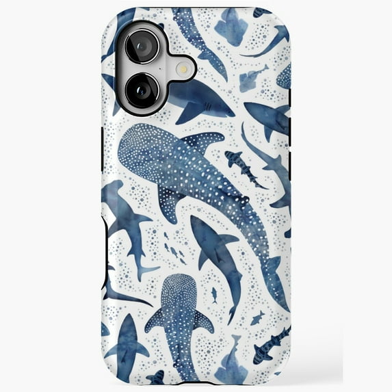 Blue Watercolor Shark Minimalist White Phone Case 17 16 15 14 13 12 11 ...
