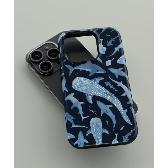 Blue Watercolor Shark Ocean Phone Case for iPhone 11 12 13 14 15 16 17 ...