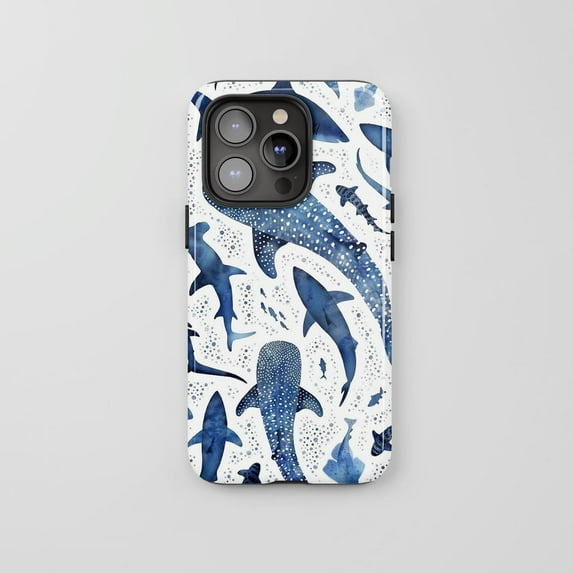 Blue Watercolor Shark Summer Ocean Art iPhone Case 17 16 15 14 13 12 11 ...