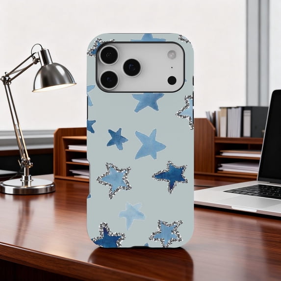 Blue Watercolor Stars Glitter Aesthetic Phone Case 17 16 15 14 13 12 11 ...