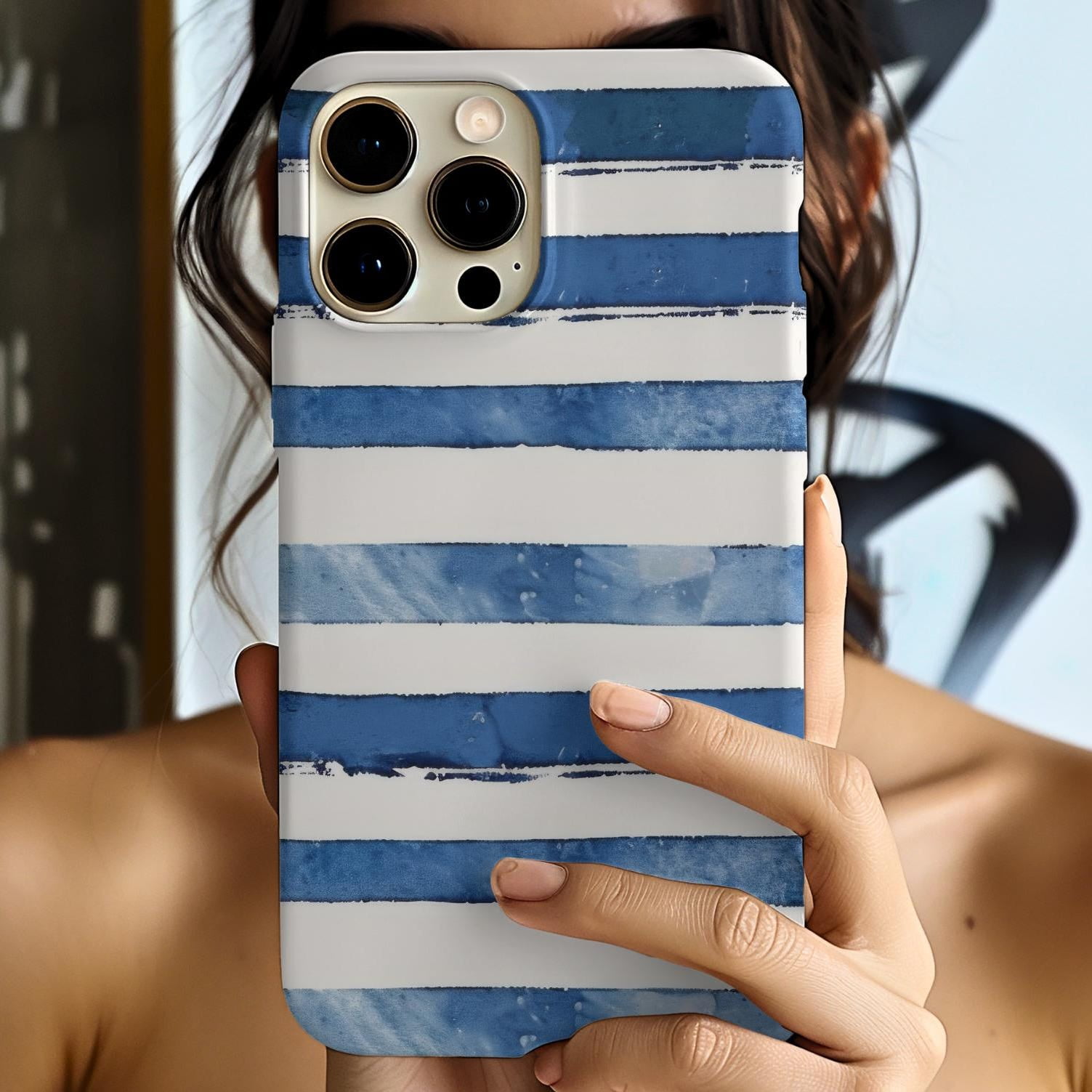 Blue Watercolor Stripes Minimal Ocean Case for iPhone 17 16 15 14 13 12 ...