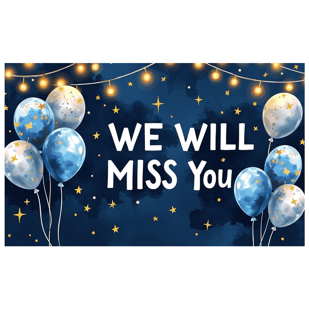 Blue Watercolor Style Farewell Banner with Balloons Star Elements Party ...