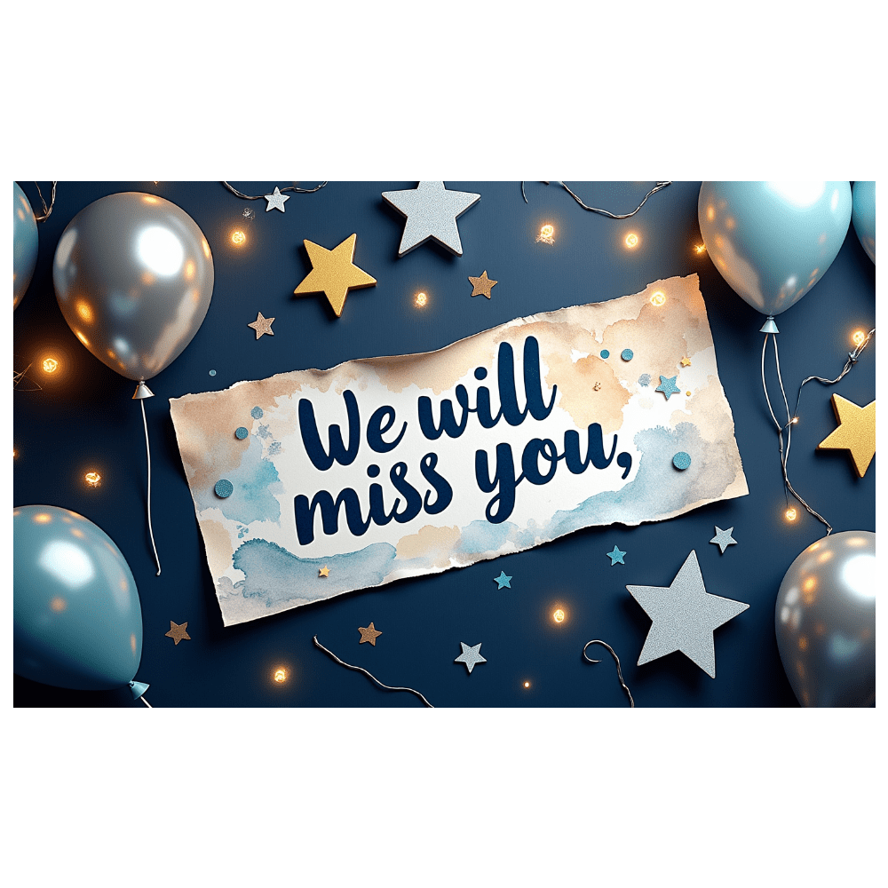 Blue Watercolor Style Farewell Banner with Balloons Star Elements Party ...
