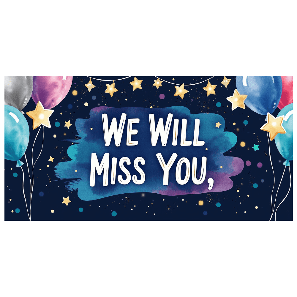 Blue Watercolor Style Farewell Banner with Balloons Star Elements Party ...