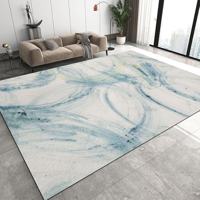 Blue Watercolor Texture Area Rug, Modern Abstract Painting Living Room ...