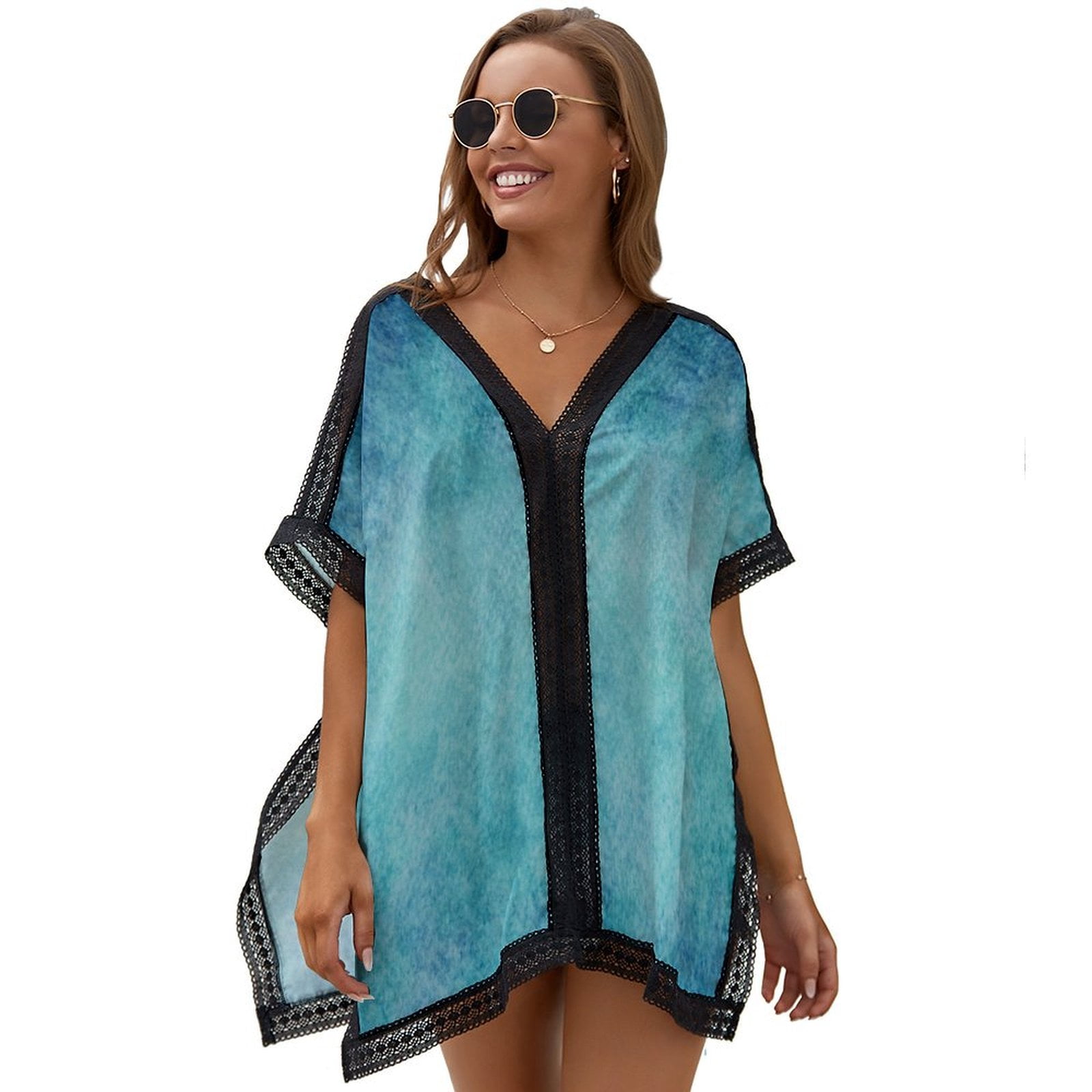 Blue Watercolor Turquoise Paper Background Womens Beach Cover Up ...