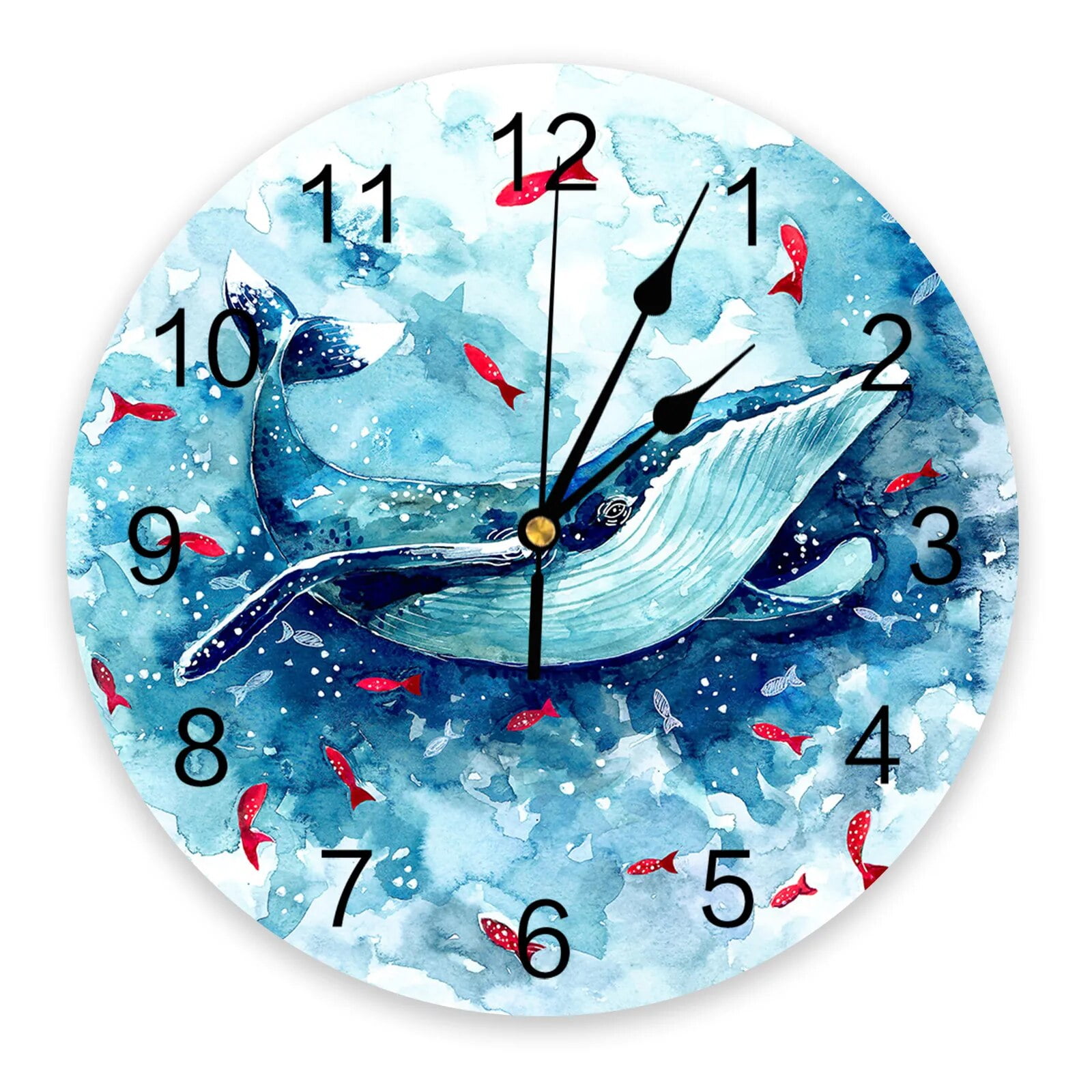 Blue Watercolor Whale Fish Clocks Wall Home Decor Modern Kitchen Room ...