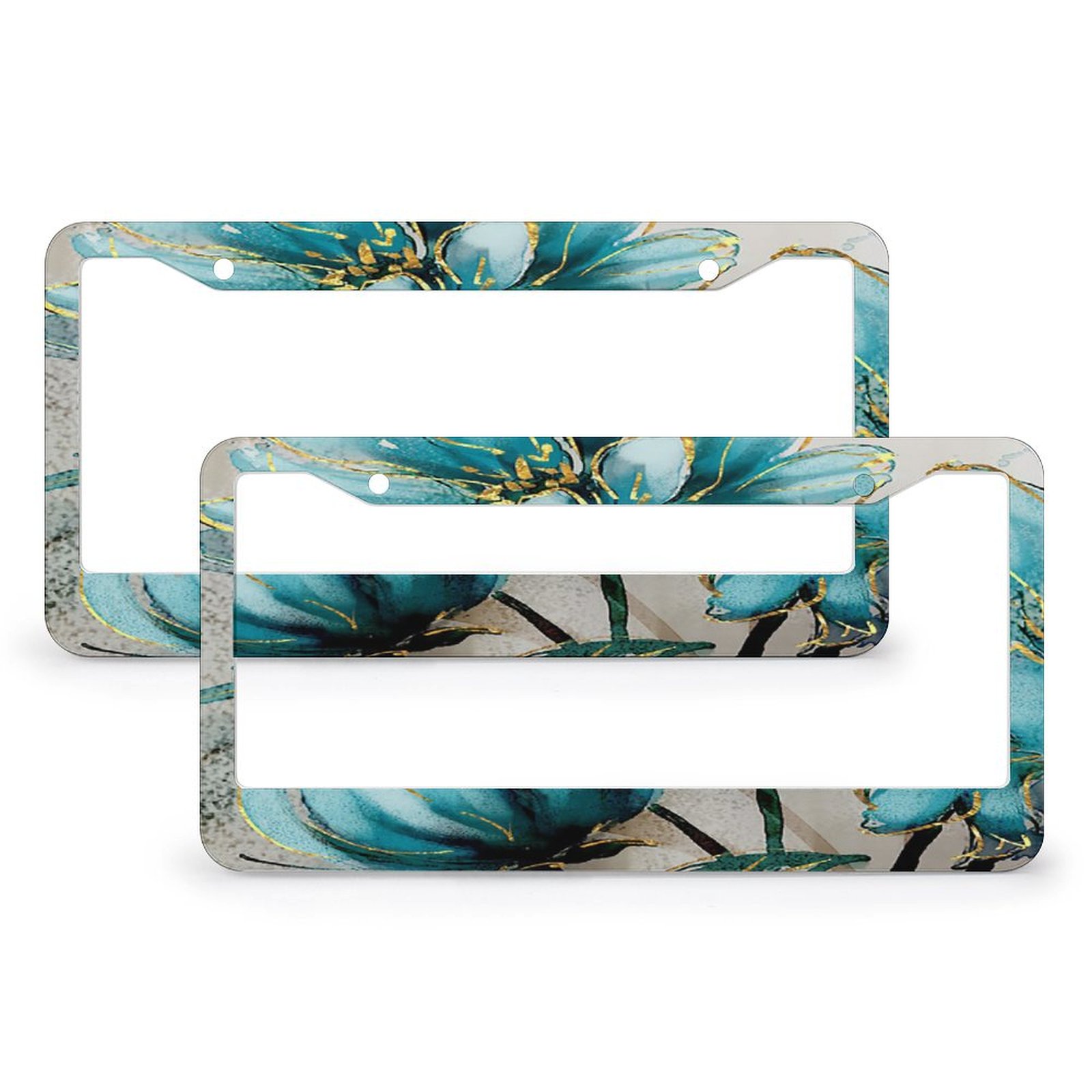 Blue Watercolour Flowers Agianst Grey Background License Plate Frame 2 ...