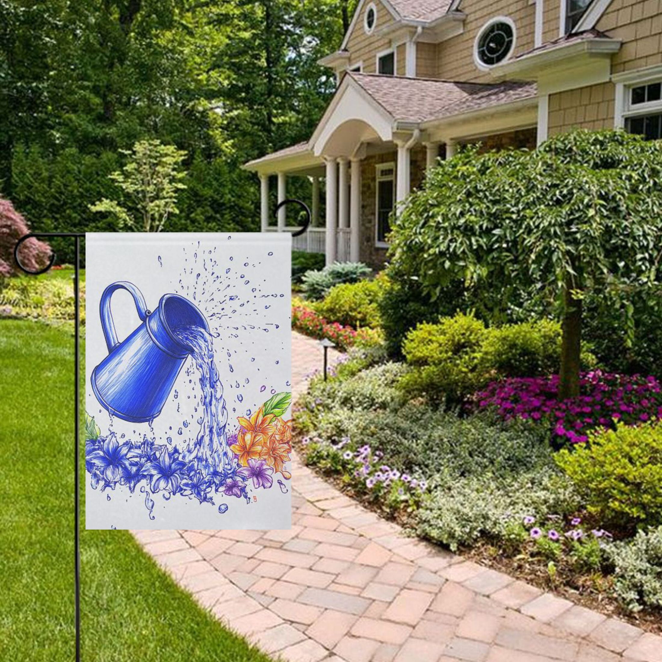 Blue Watering Can Marker Art Garden Flag 12x18 inch Double Sided ...