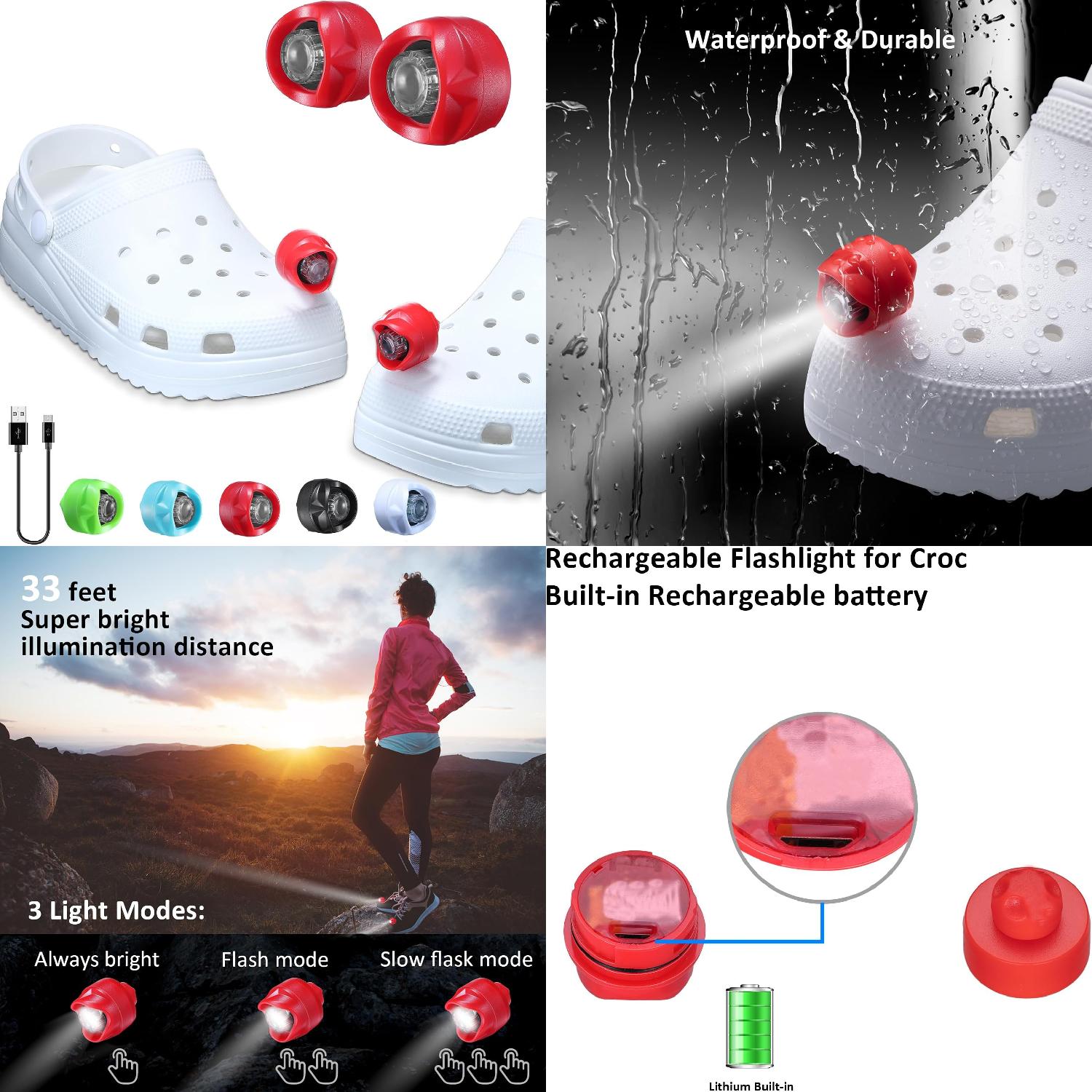 Blue Waterproof IP65 Croc Lights - Hands-Free Night Lights for Shoes 2 ...