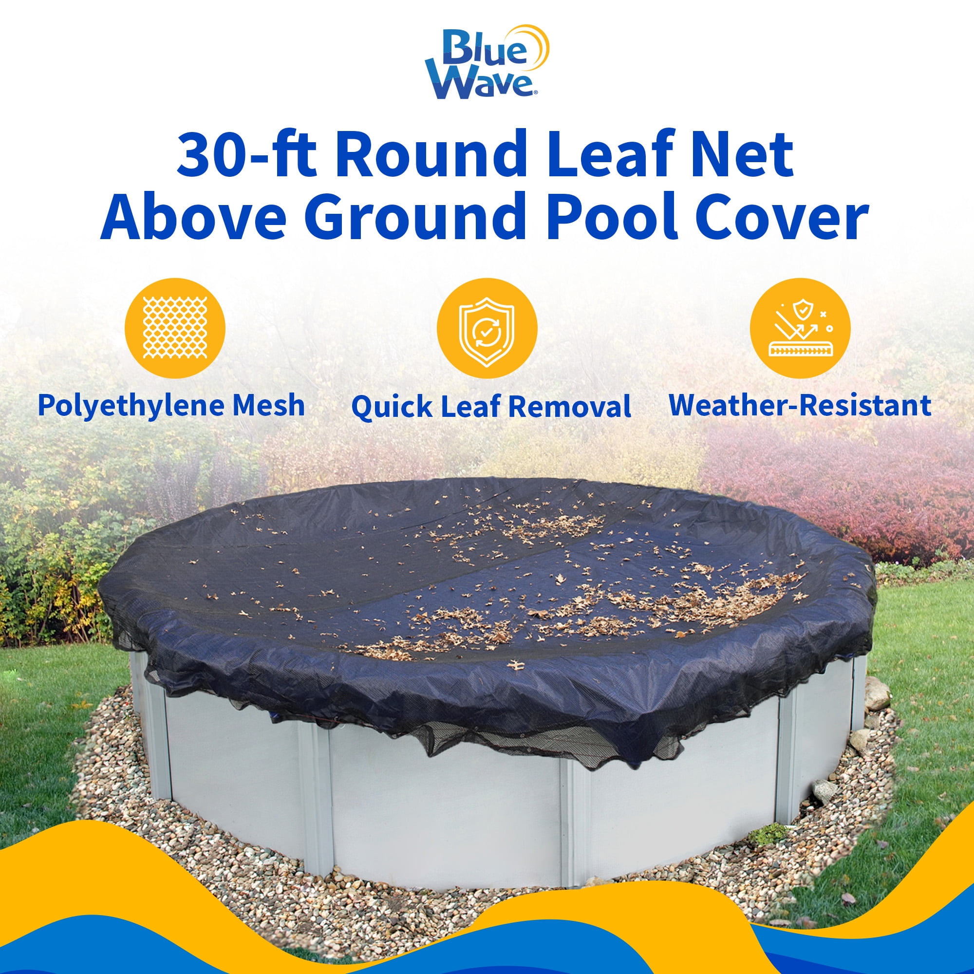 Blue Wave 30' Round Above-Ground Pool Leaf Net Cover with 3-ft Overlap ...