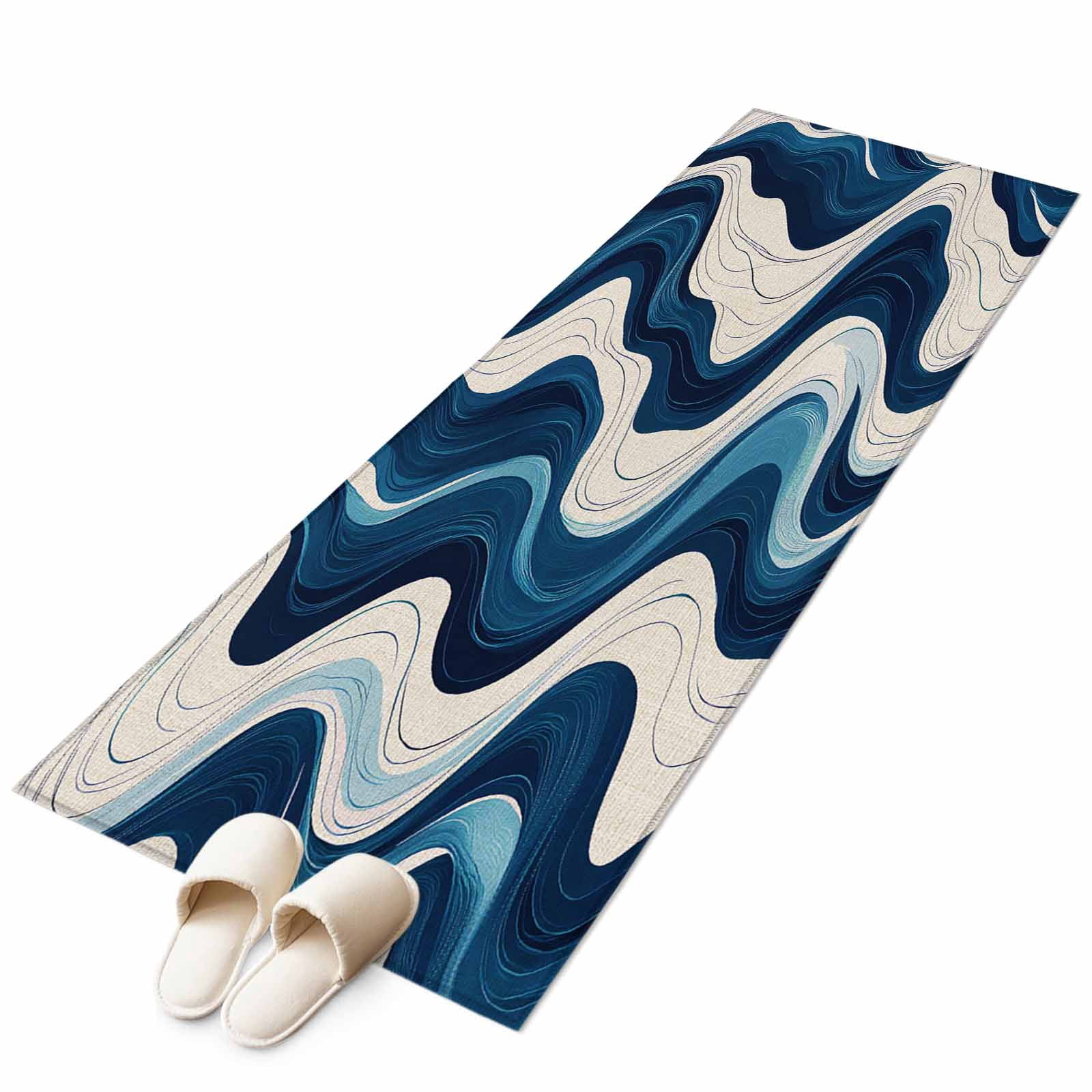 Blue Wave Area Rug 2x6ft Modern Abstract Art Blue White Line Stripes ...