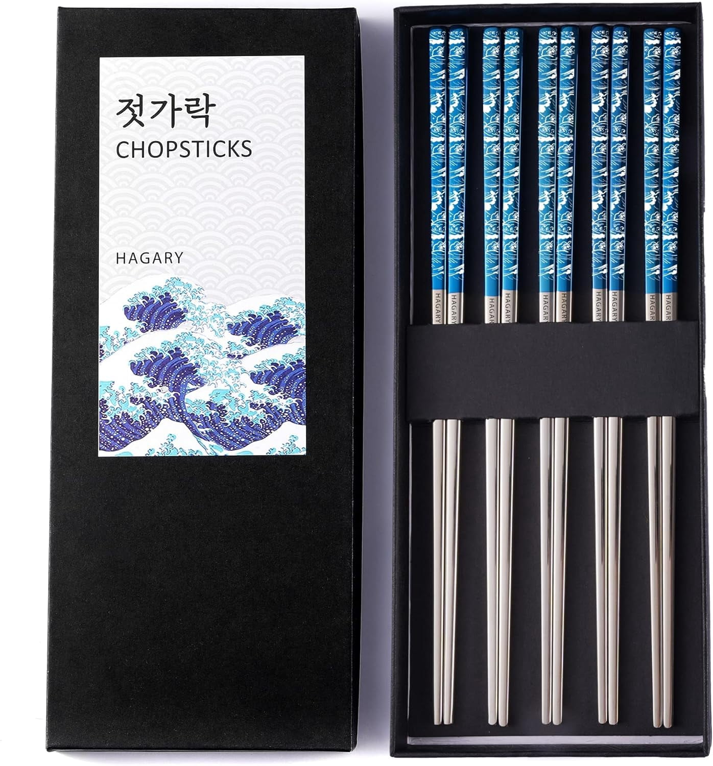 Blue Wave Chopsticks 5 Pairs Metal Chopsticks Reusable Designed In ...