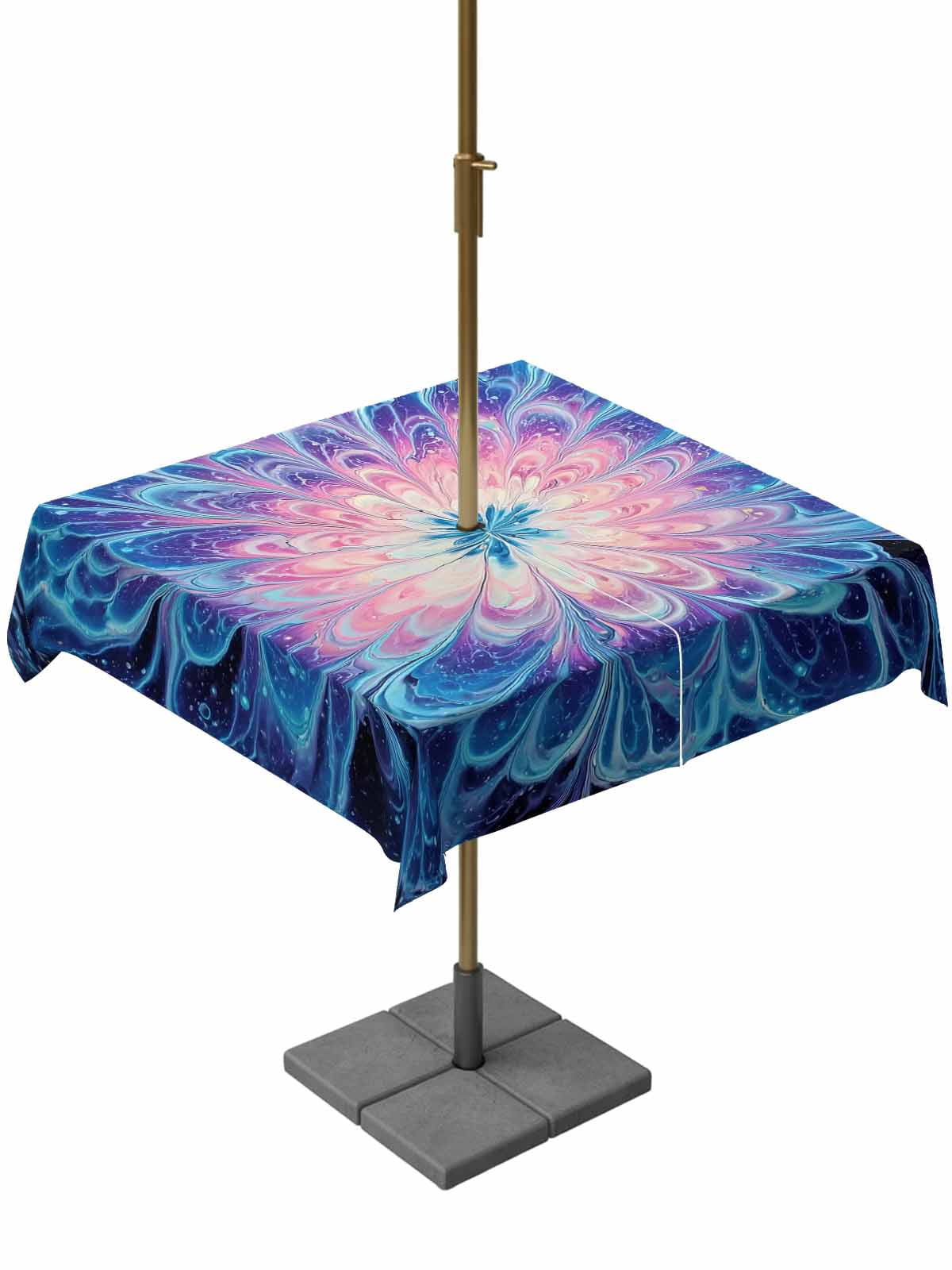 Blue Wave Floral Square Outdoor Tablecloth with Umbrella Hole Modern ...