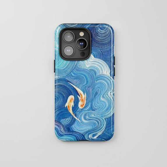 Blue Wave Koi Fish Art Phone Case for iPhone 11-17 Pro Max Compatible ...