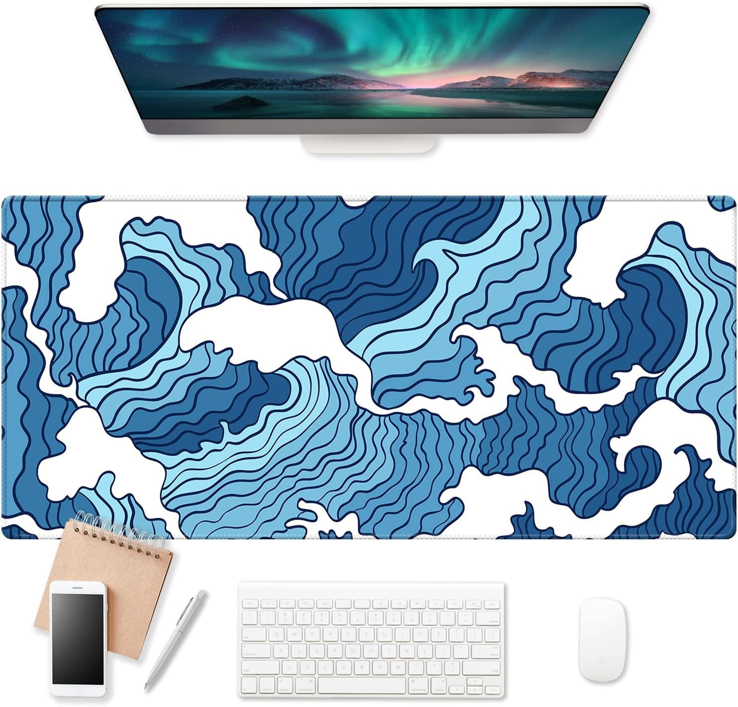 Blue Wave Large Gaming Mouse Pad (35.4×15.7 in, 3mm Thick), Non-Slip ...