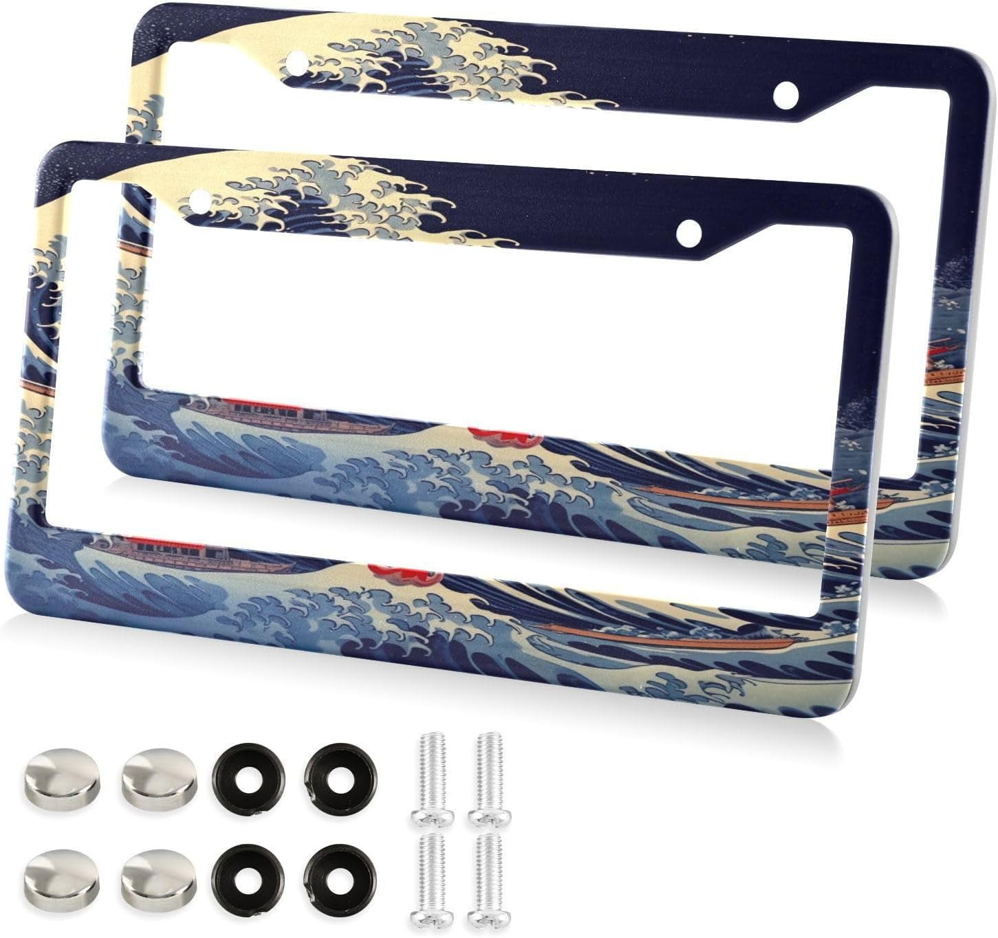 Blue Wave License Plate Frame, Aluminum Car Tag Frames, 2 Pack ...