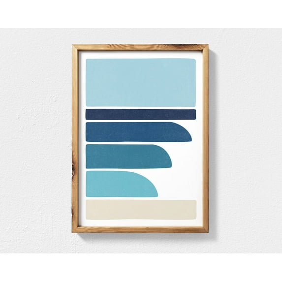 Blue Wave Line Up Wall Art, Abstract Blue Surf Art, Surfer Graphic Art ...